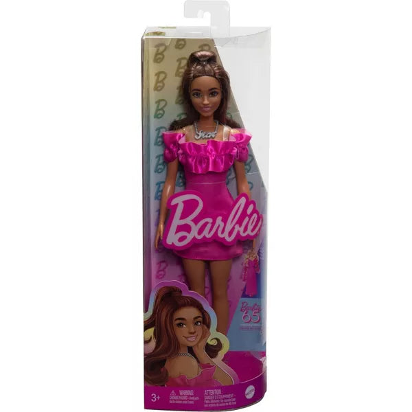 Barbie Fashionistas Doll with Brown Wavy Hair Half-Up Half-Down & Pink ...
